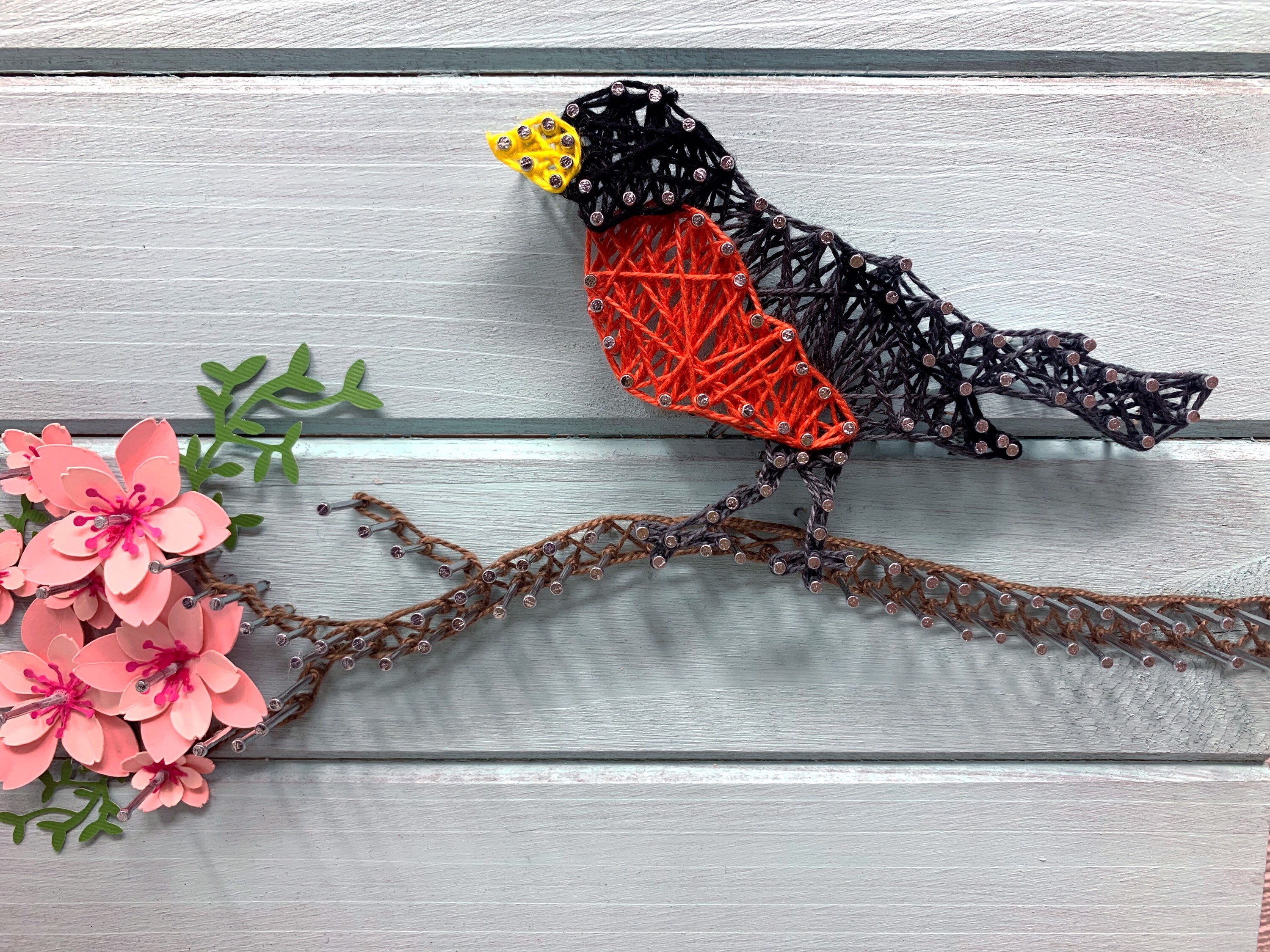 Robin String Art Robin on Cherry Blossom Branch Wall Art - Etsy