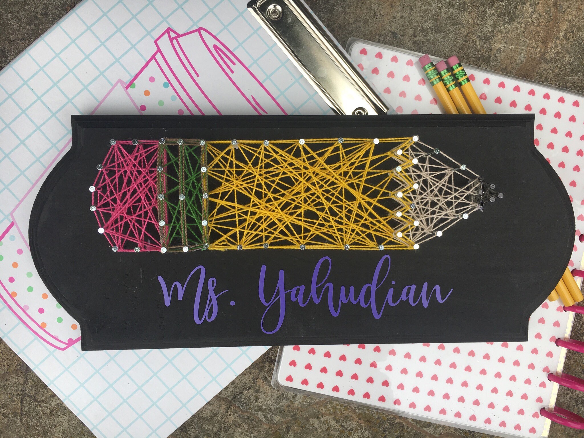 Pencil String Art Teacher Plaque | Customizable Teacher Gift ...