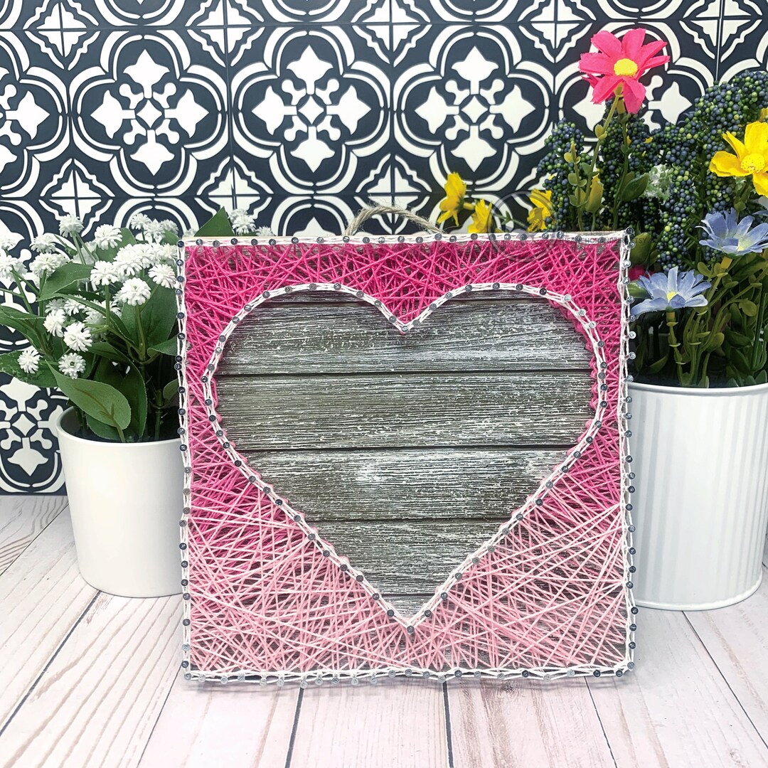 Pink Ombre Heart Negative Space String Art | Valentines Day Wood String ...