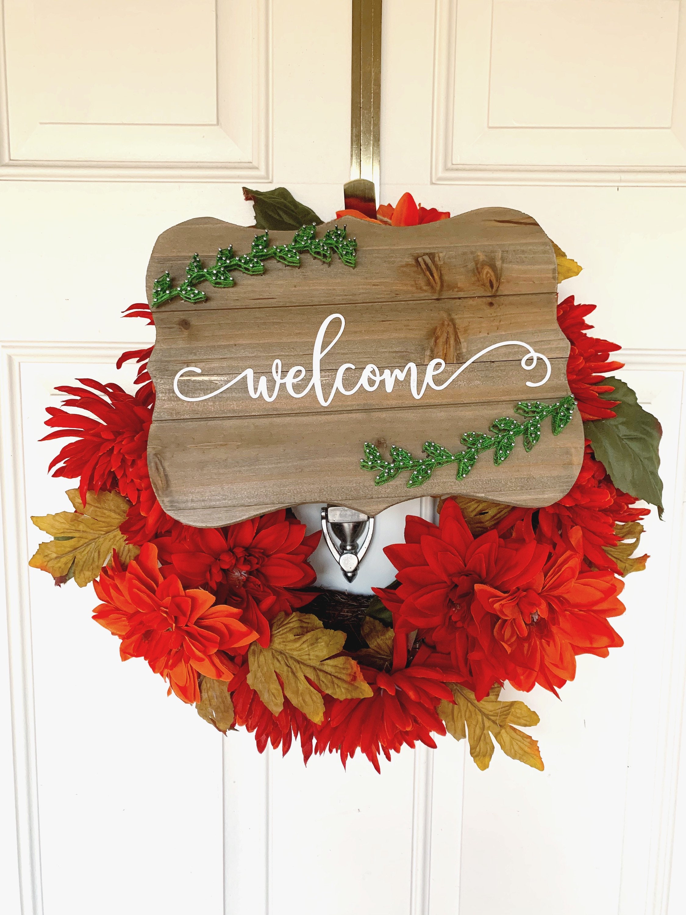 Welcome Sign With Laurel String Art | Wood Plaque Sign, Rustic Door ...