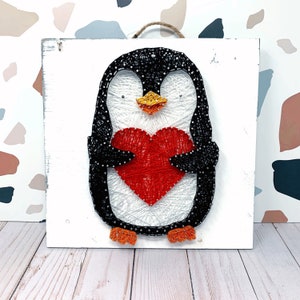 Penguin With Heart String Art Cute Penguin Wall Art, Valentines Day ...