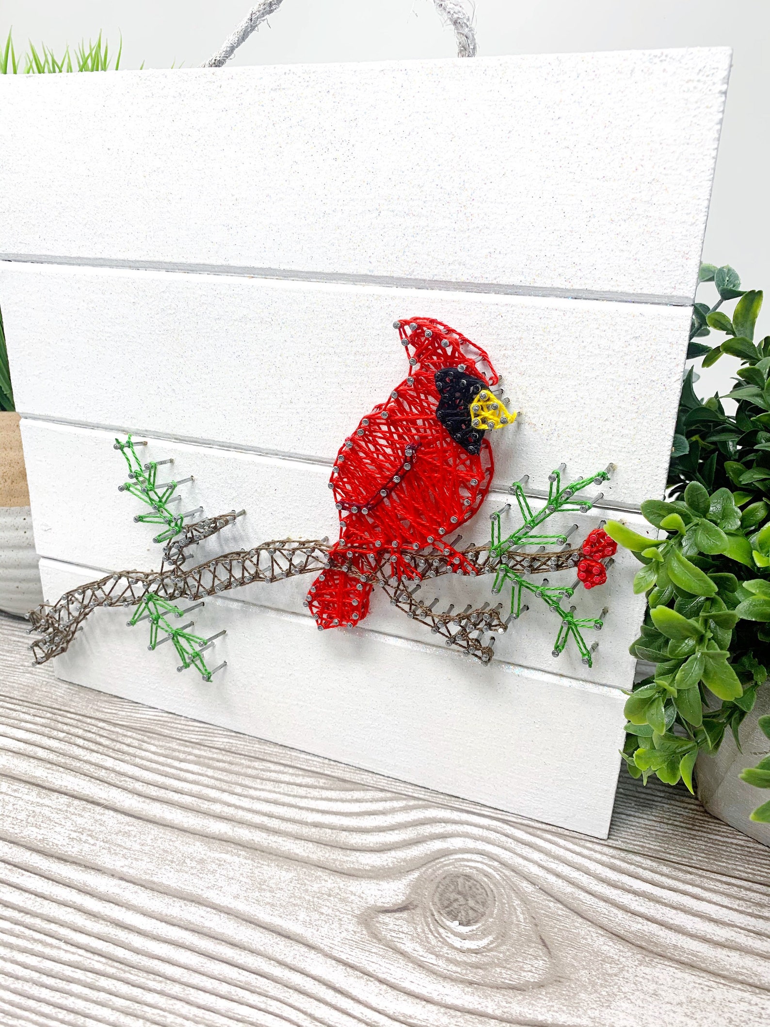 Cardinal String Art Cardinal on a Branch Winter Wall Art in - Etsy