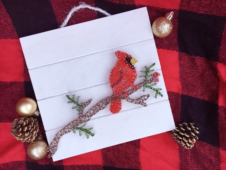 Cardinal String Art Cardinal on a Branch Winter Wall Art in - Etsy