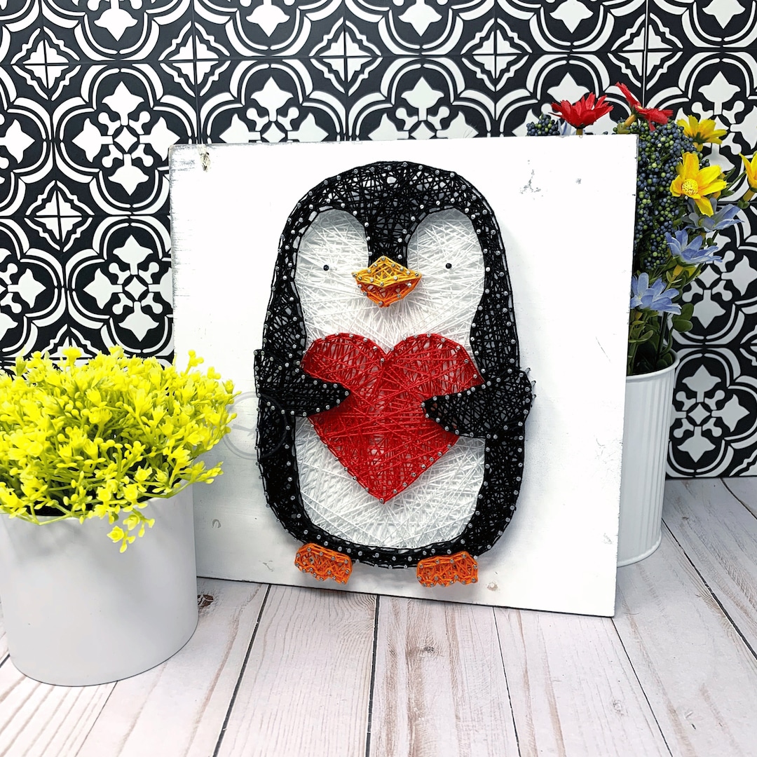 Penguin With Heart String Art Cute Penguin Wall Art, Valentines Day ...