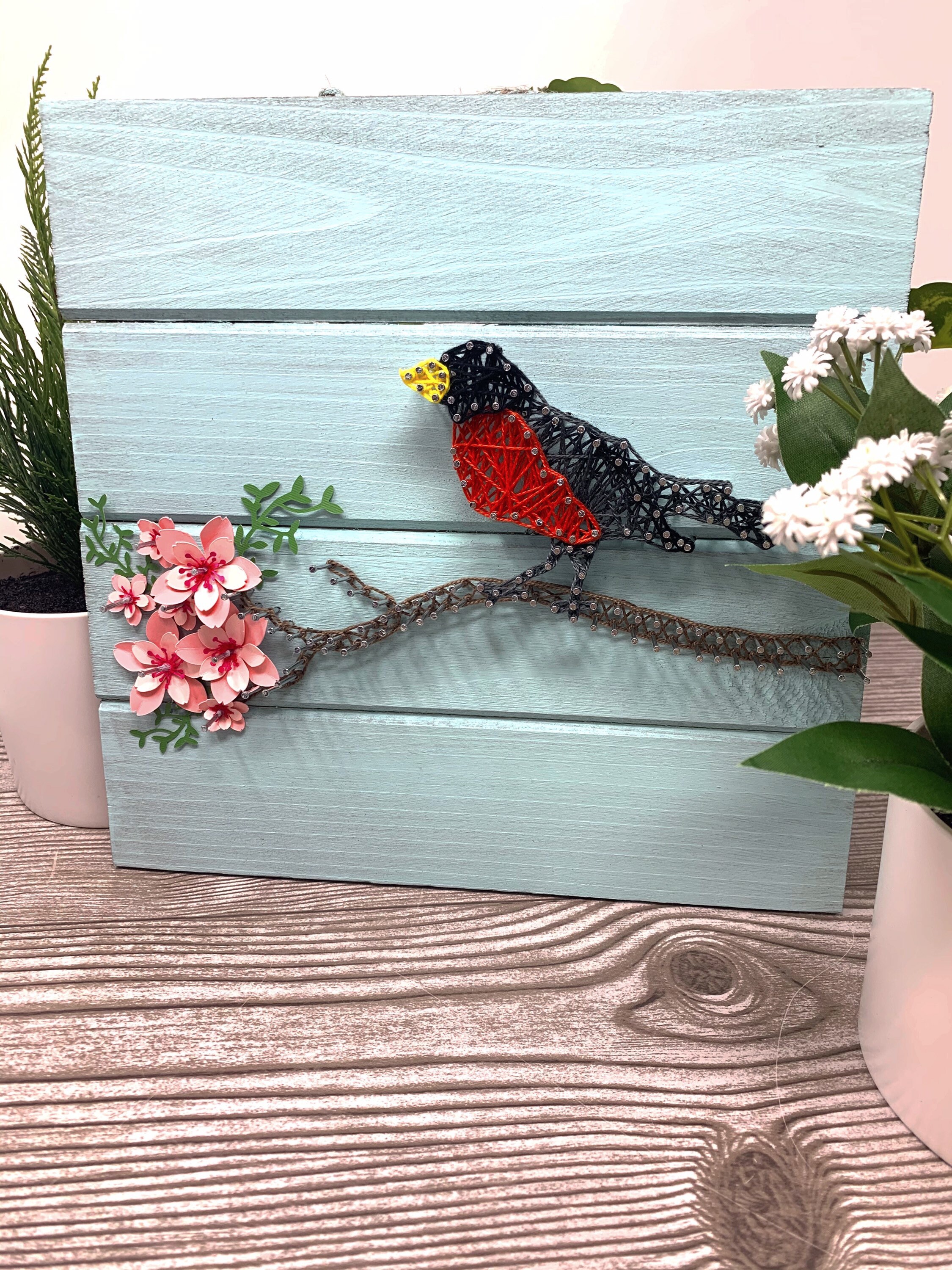 Robin String Art Robin on Cherry Blossom Branch Wall Art - Etsy