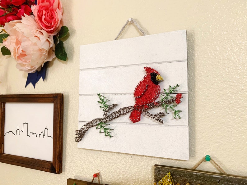 Cardinal String Art Cardinal on a Branch Winter Wall Art in - Etsy