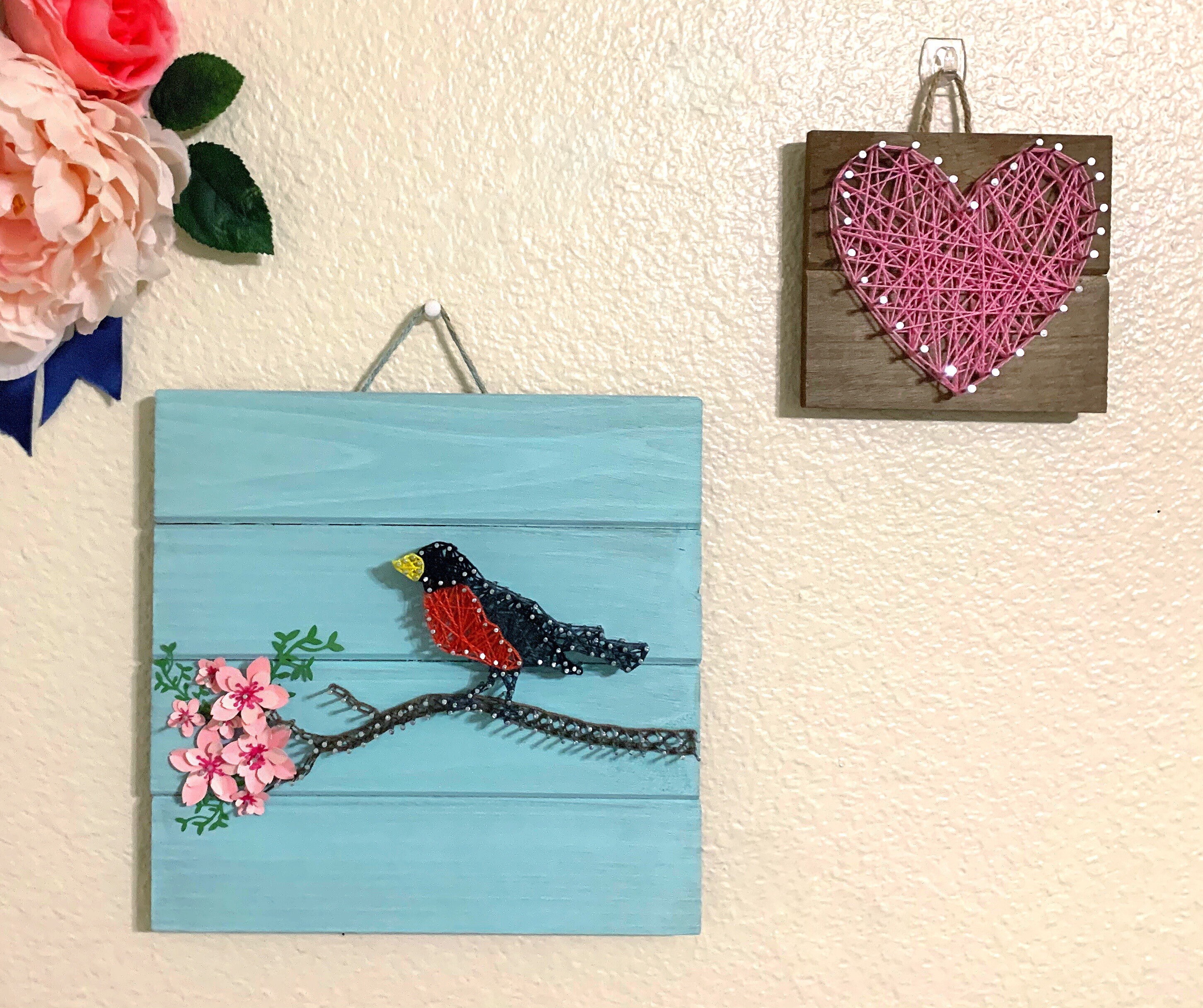 Robin String Art Robin on Cherry Blossom Branch Wall Art - Etsy