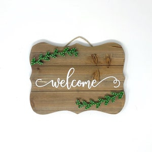 Welcome Sign With Laurel String Art | Wood Plaque Welcome Sign, Rustic ...