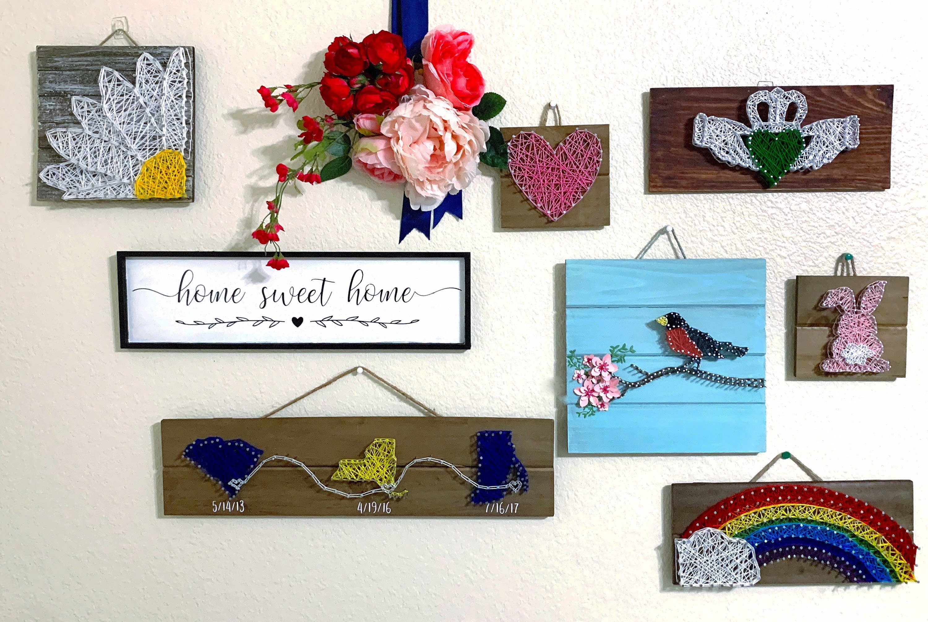 Robin String Art Robin on Cherry Blossom Branch Wall Art - Etsy