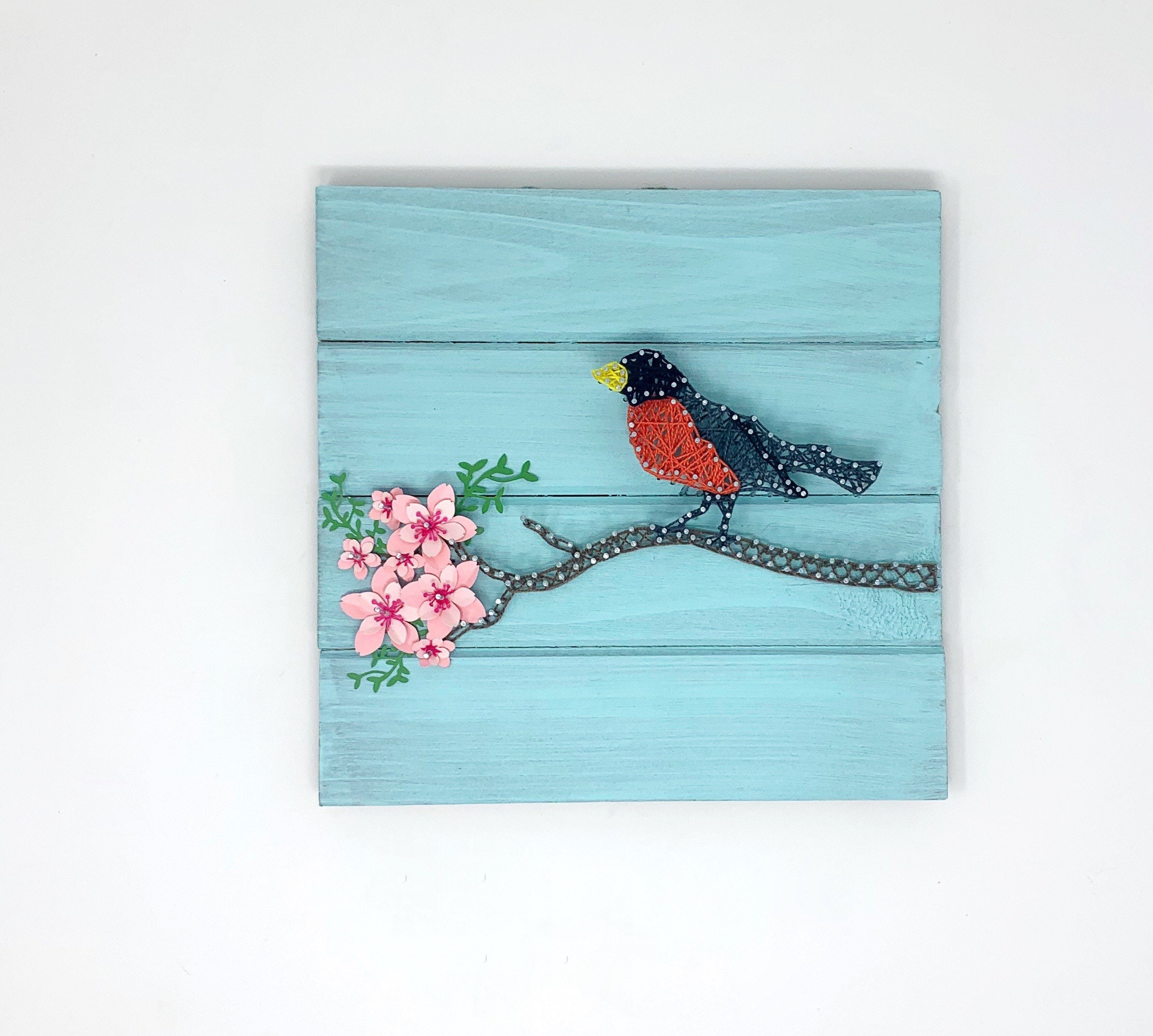 Robin String Art Robin on Cherry Blossom Branch Wall Art - Etsy