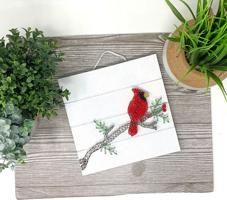 Cardinal String Art Cardinal on a Branch Winter Wall Art in - Etsy