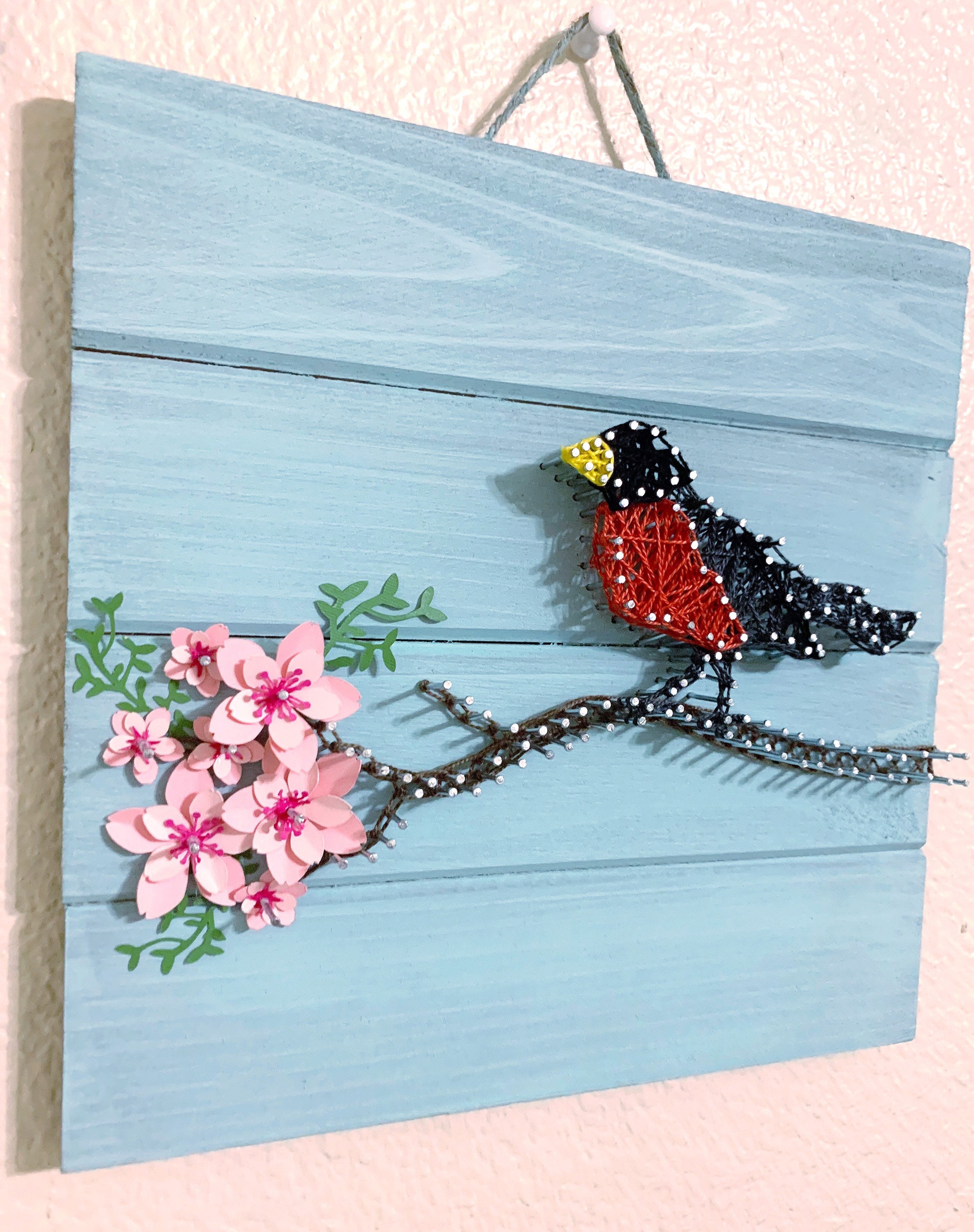 Robin String Art Robin on Cherry Blossom Branch Wall Art - Etsy