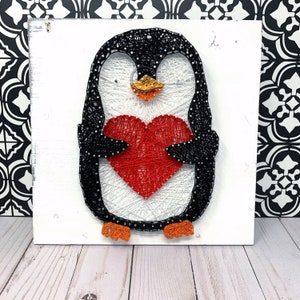 Penguin With Heart String Art Cute Penguin Wall Art, Valentines Day ...
