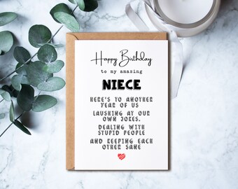Niece Card, Funny Card for Niece, Thank You for Being My Niece, Folded 5x7 White Card - Etsy