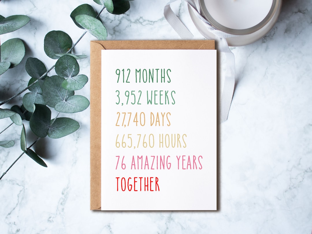 76th Anniversary Card Funny 76 Years Wedding Anniversary - Etsy