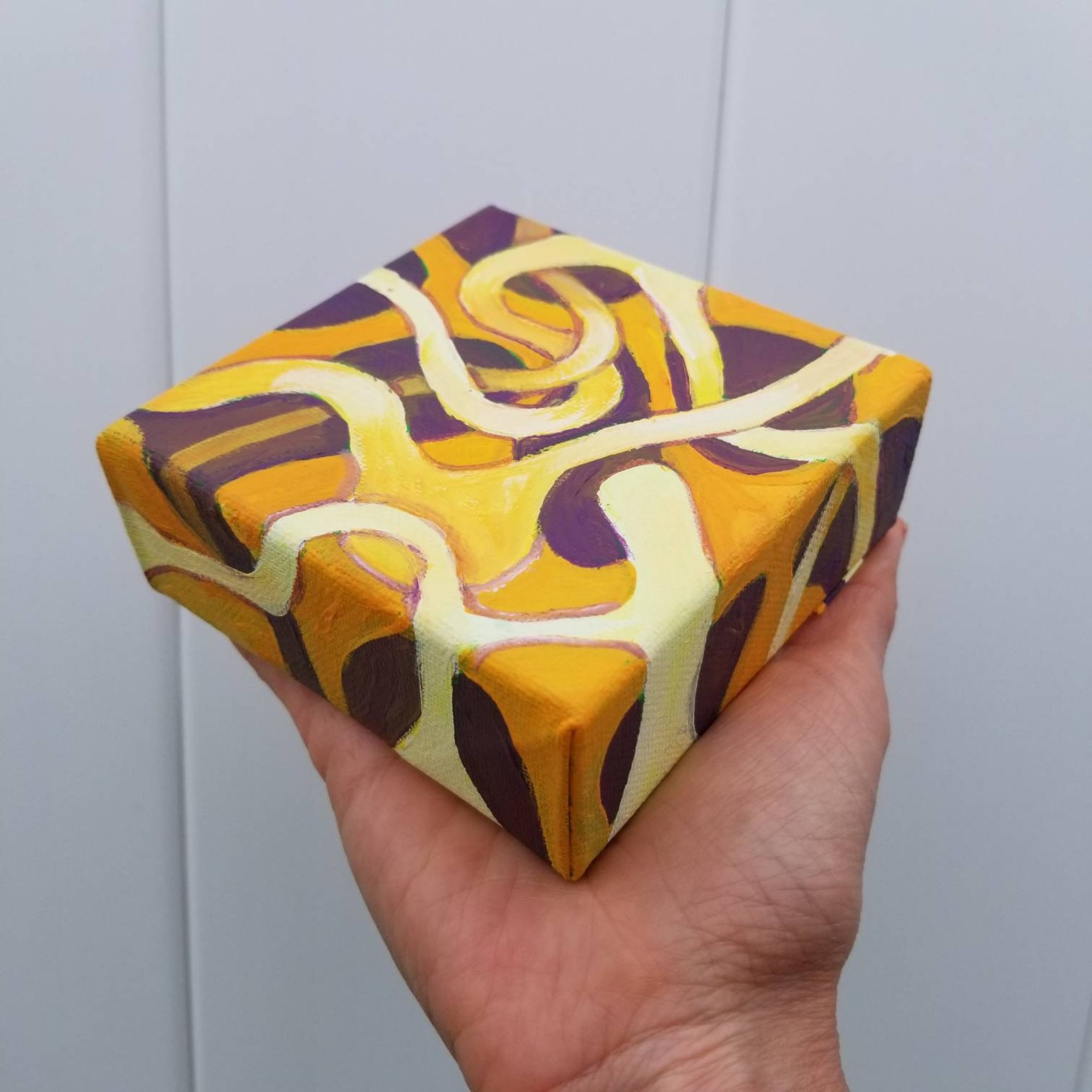 Yellow Art Abstract Miniature Mini Acrylic Canvas Gallery Painting. One ...