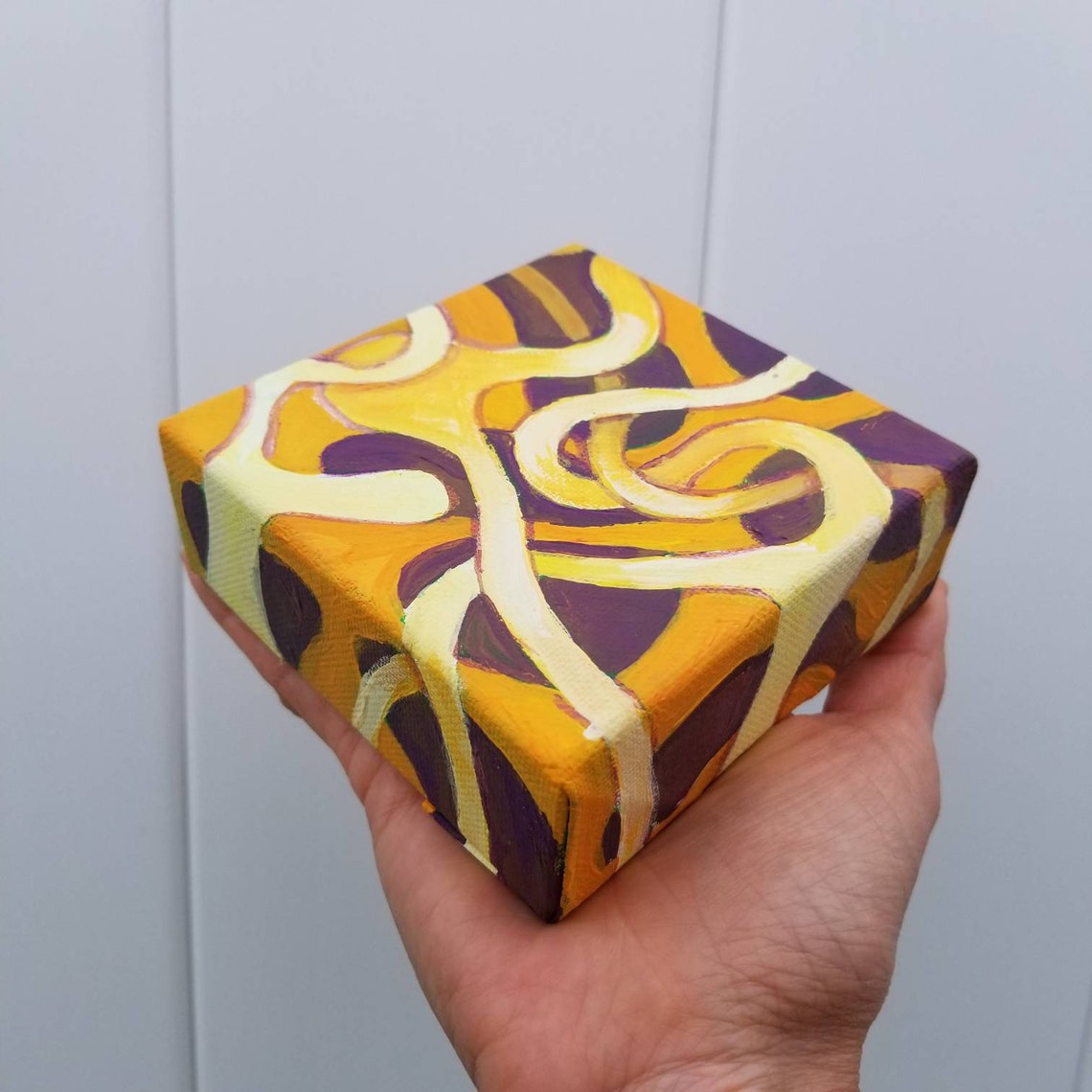 Yellow Art Abstract Miniature Mini Acrylic Canvas Gallery Painting. One ...