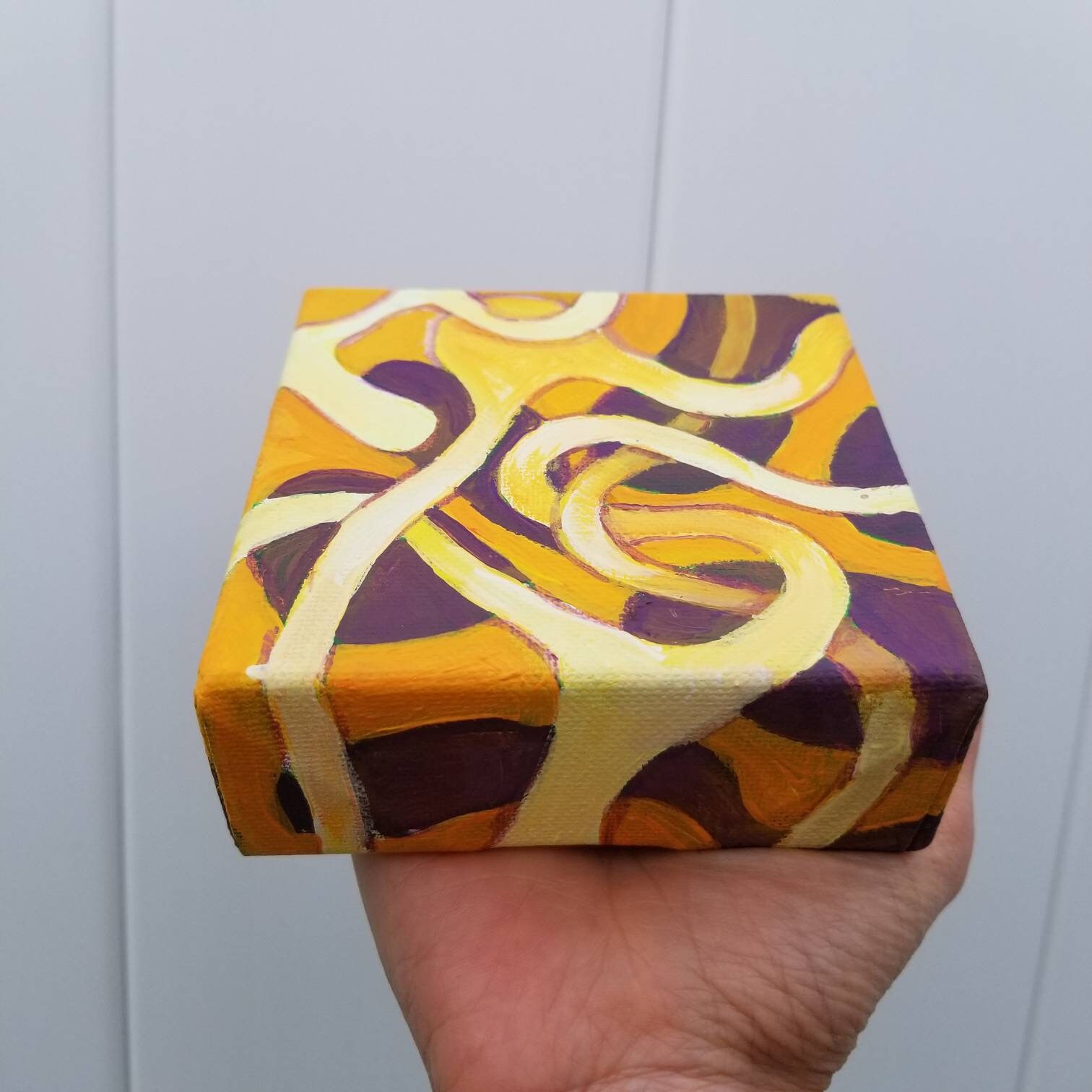 Yellow Art Abstract Miniature Mini Acrylic Canvas Gallery Painting. One ...