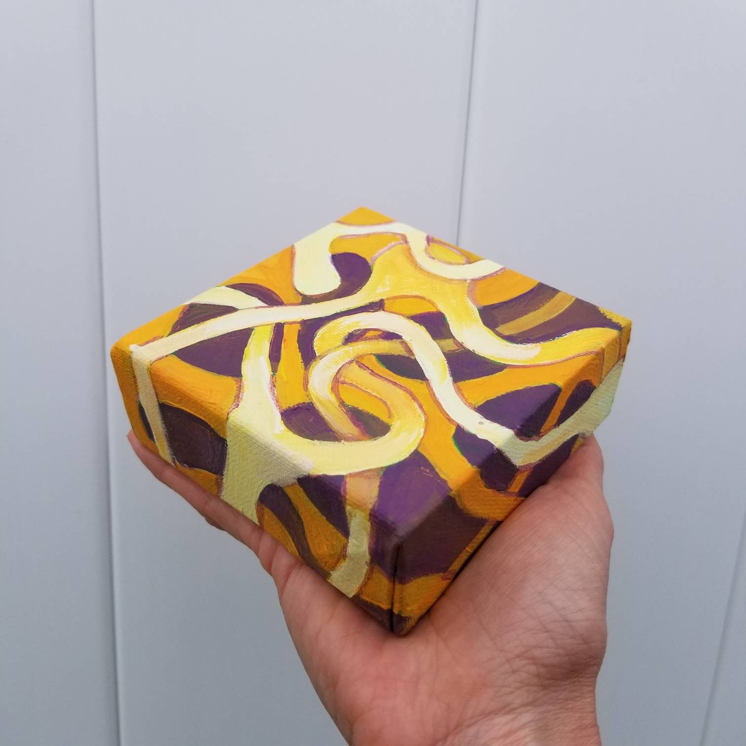 Yellow Art Abstract Miniature Mini Acrylic Canvas Gallery Painting. One ...