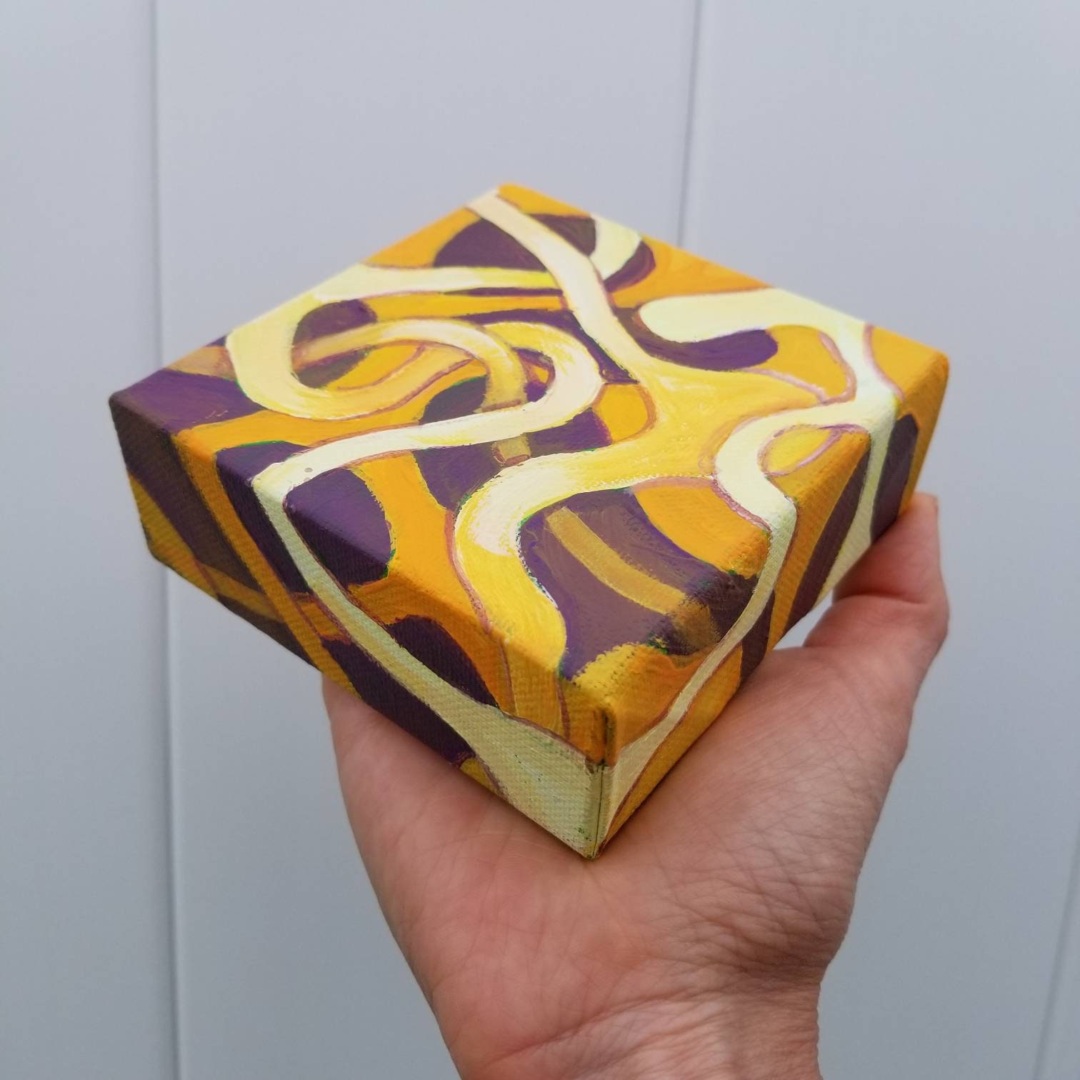 Yellow Art Abstract Miniature Mini Acrylic Canvas Gallery Painting. One ...