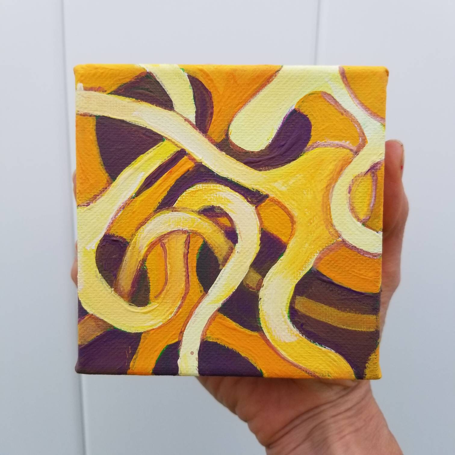 Yellow Art Abstract Miniature Mini Acrylic Canvas Gallery Painting. One ...