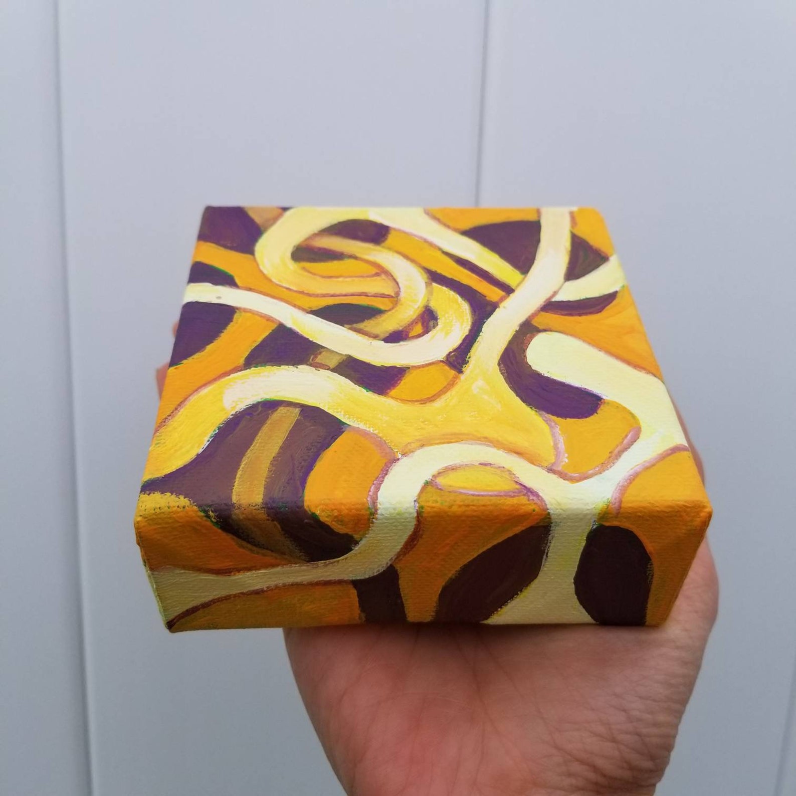 Yellow Art Abstract Miniature Mini Acrylic Canvas Gallery Painting. One ...