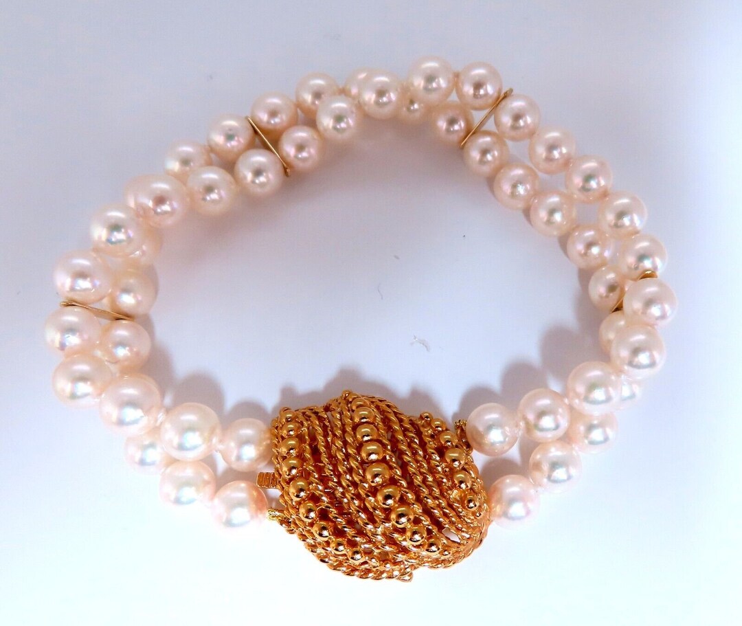 6.75mm Akoya Pearls Pearls Double Stranded Bracelet 14kt Shell Twist ...