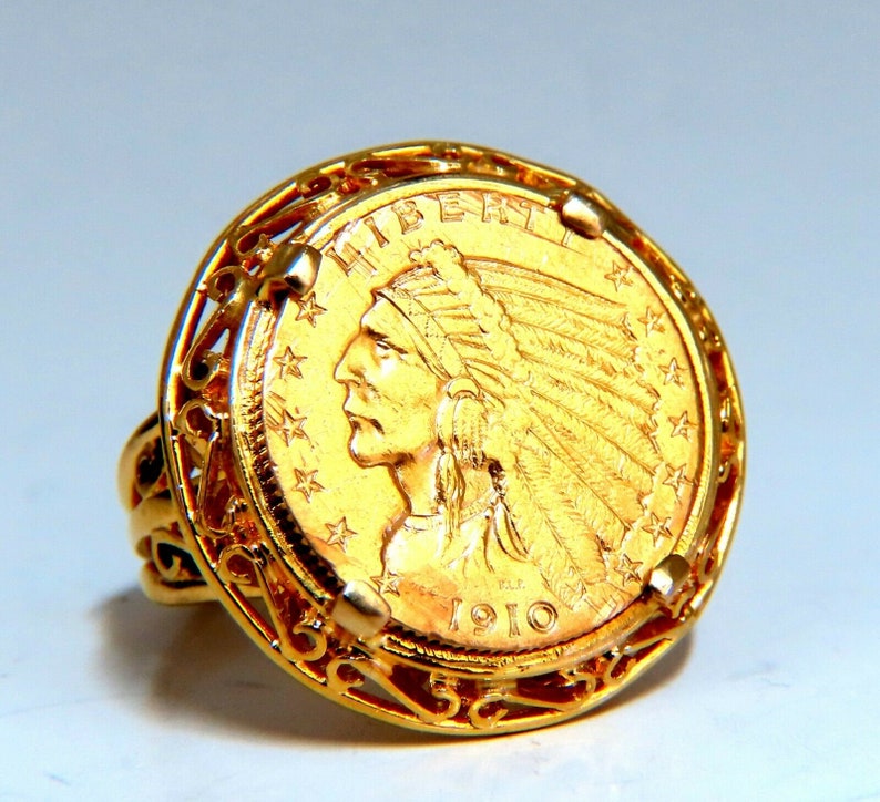 1910 2.5 Fine Gold Coin Ring 14kt Bullion Deco - Etsy