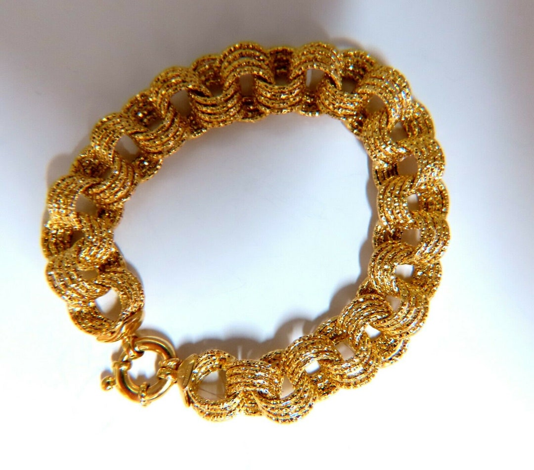 Wide Crossing Wreath Chain Link Bracelet 14kt Bright Cut Links - Etsy