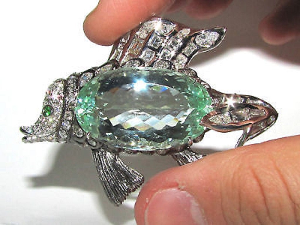 GIA 57.37CT Natural Green Beryl Fish Brooch Pendant - Etsy