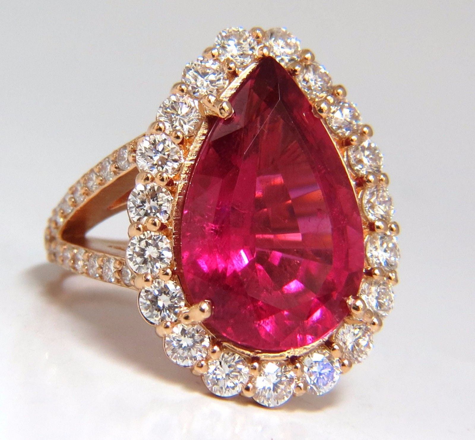GIA Certified 14.15ct Natural Red Tourmaline Diamonds Ring 18kt ...