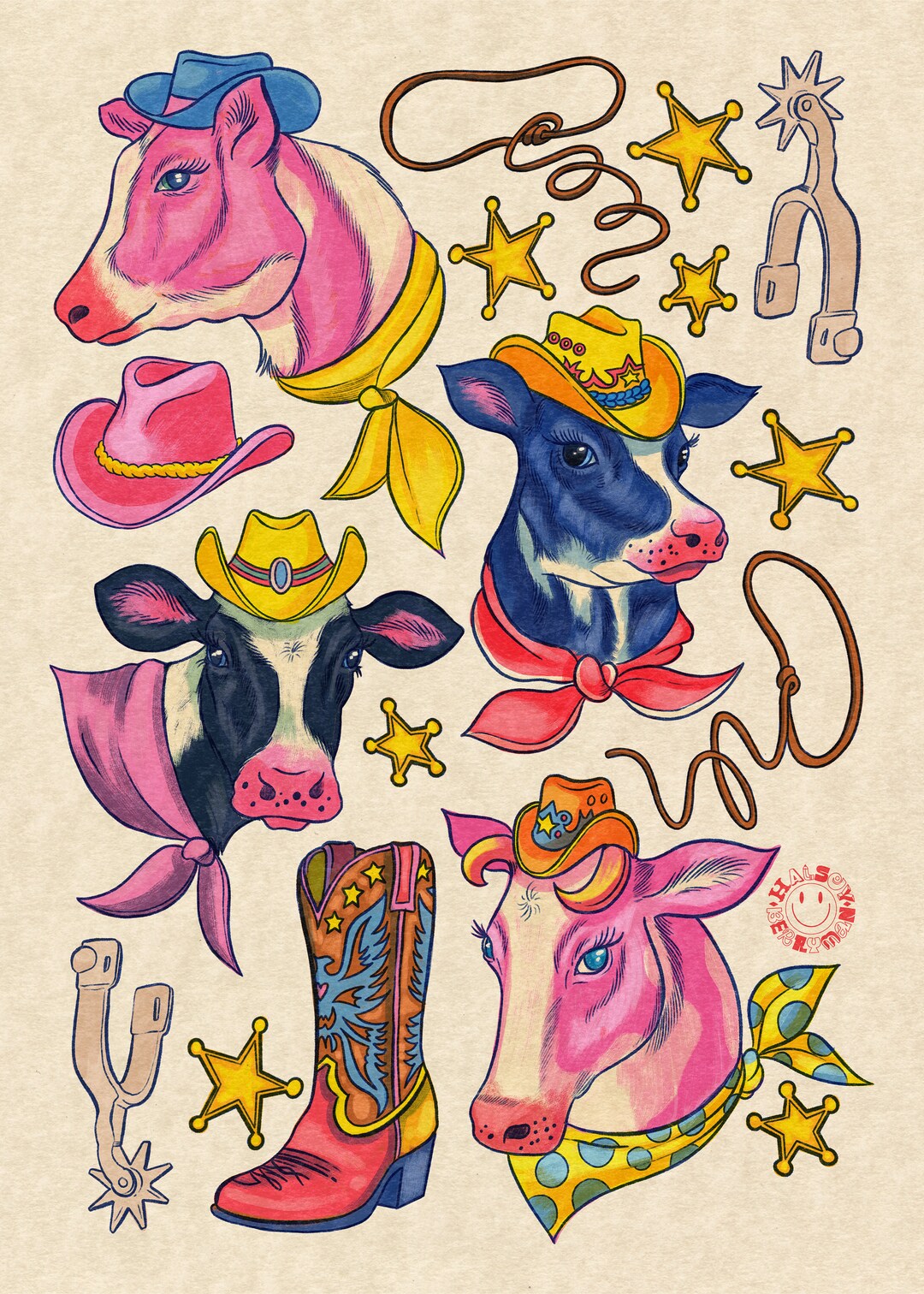 Cowboy Cow Postcard - Etsy