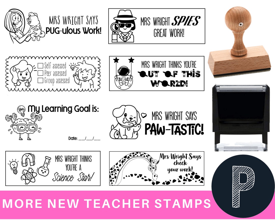 Classroom Stamps, Gift for Teacher, Personalized Teacher Stamp, Fun Grading Stampers, Teacher ...