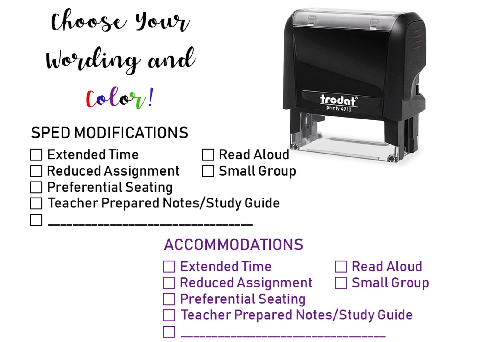 SPED Modifications Accommodation Teacher's Rubber Stamp - Etsy