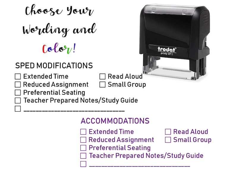 SPED Modifications Accommodation Teacher's Rubber Stamp Self Inking or ...