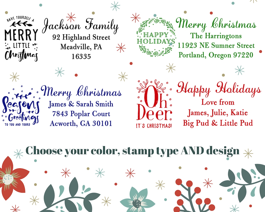 Christmas Address Stamp. Happy Holidays Merry Christmas Address Label ...