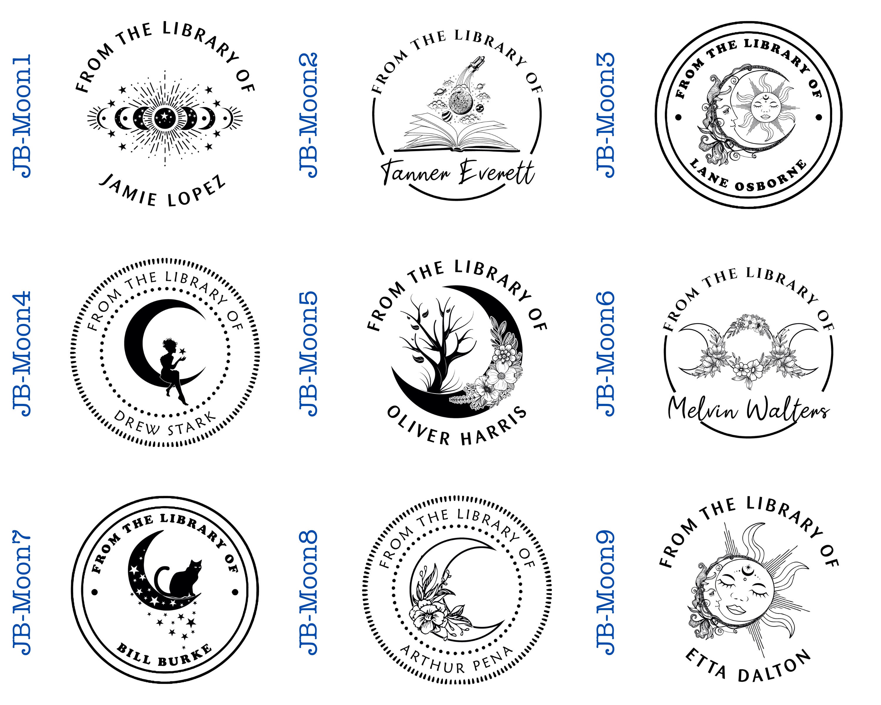 Personalized MOON Book Embosser Monogram Book Stamp Embosser - Etsy