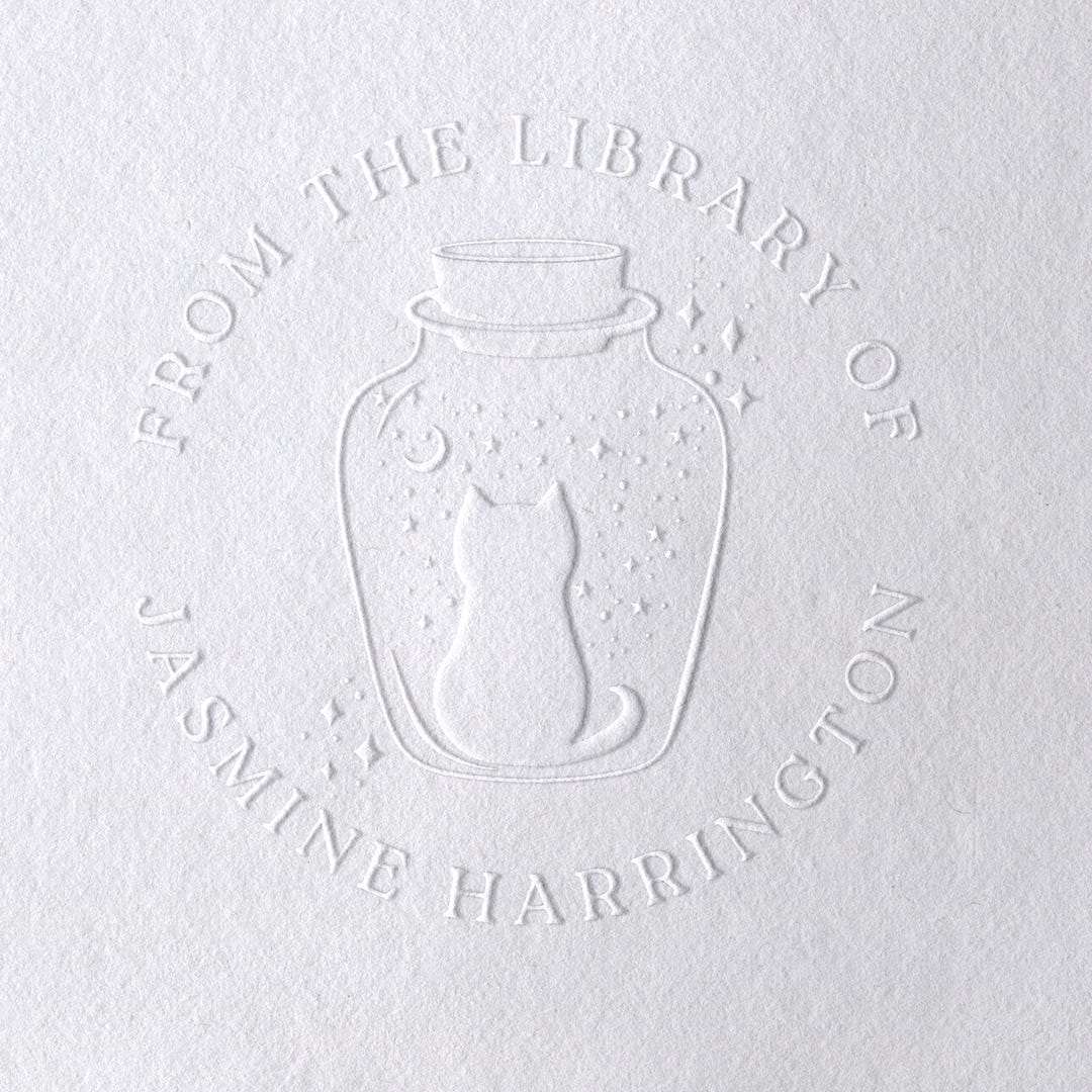 Personalized Cat Book Embosser – Custom Library Stamp, Floral Celestial ...