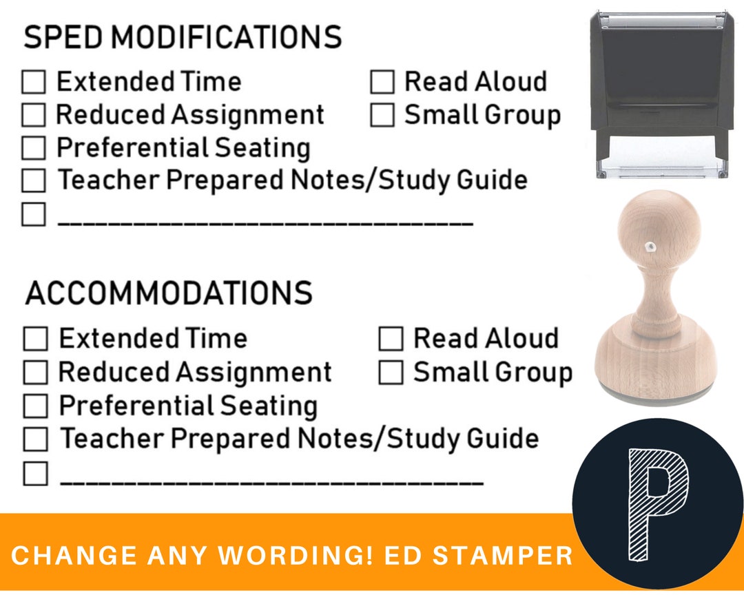 SPED Modifications Accommodation Teacher's Rubber Stamp Self Inking or ...