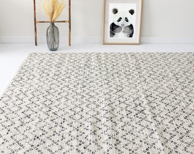 Black-ivory Reversible Scandinavian Rug. Pattern Wool Rug. Ivory& Black ...