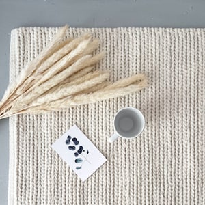 White Scandinavian in Wool and Cotton Rug. Hand-knitted Flatweave ...