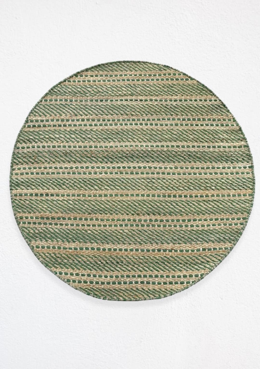 Boho Green Round Rug - Wool & Jute Circle Carpet, Eco-friendly for ...