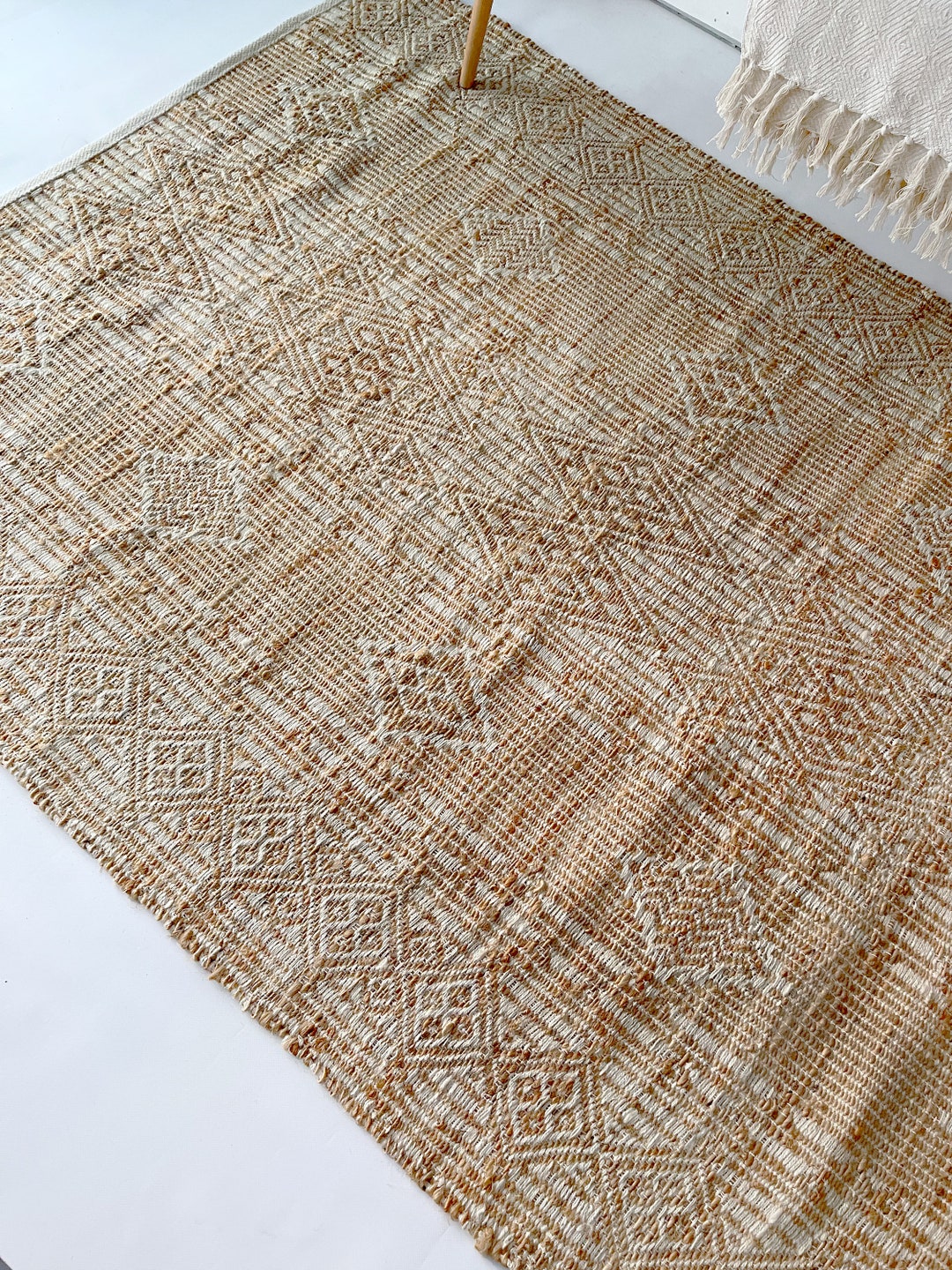 Boho Jute Rug Aztec Pattern Flat Weave - Natural Bohemian Carpet ...
