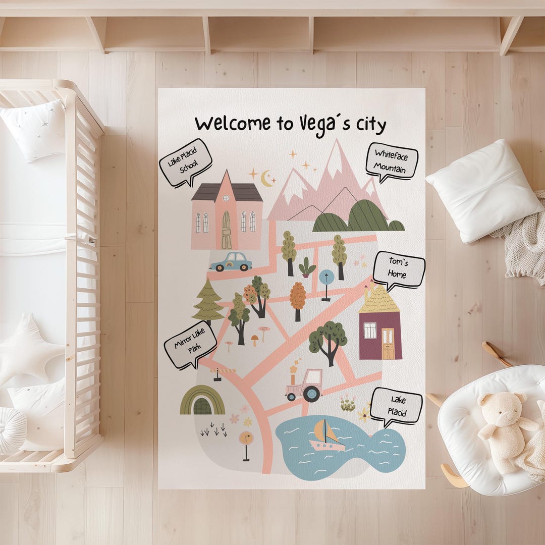 Personalized City Map Kids Rug: Custom Nursery Playmat - Etsy