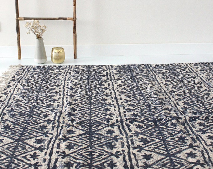 Beige-blue Scandinavian Rug.grey Pattern Cotton Rug. Beige - Etsy