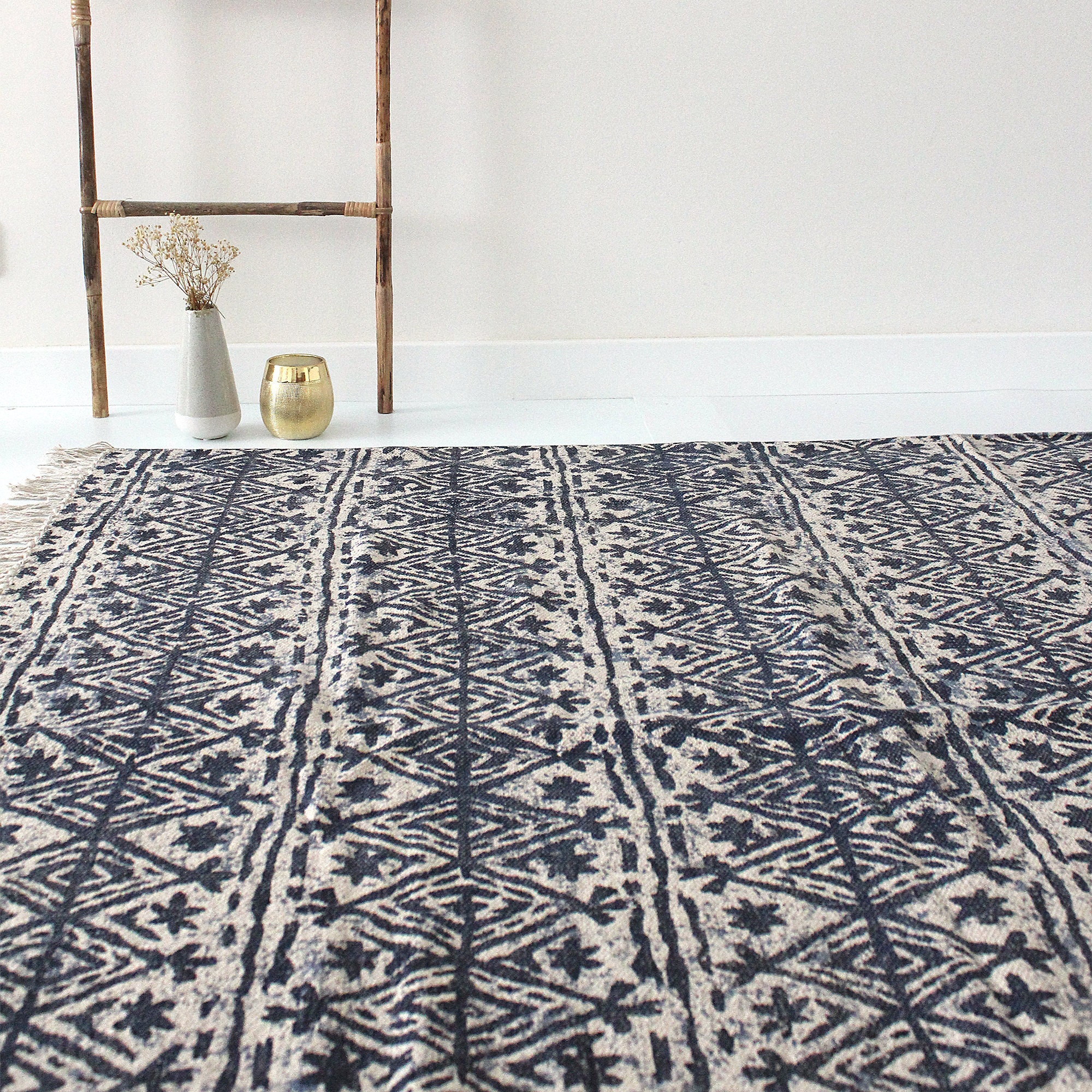 Beige-blue Scandinavian Rug.grey Pattern Cotton Rug. Beige - Etsy