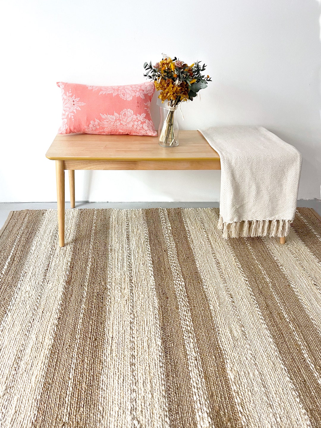 Jute Rug With Stripes,vegan Rug,natural Jute Rug, Handwoven Jute Rug ...