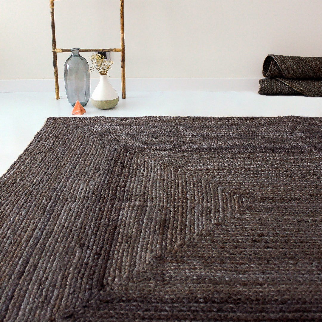 Black Jute Rug. Dark Natural Rug. Jute Handwoven Rug. Custom - Etsy