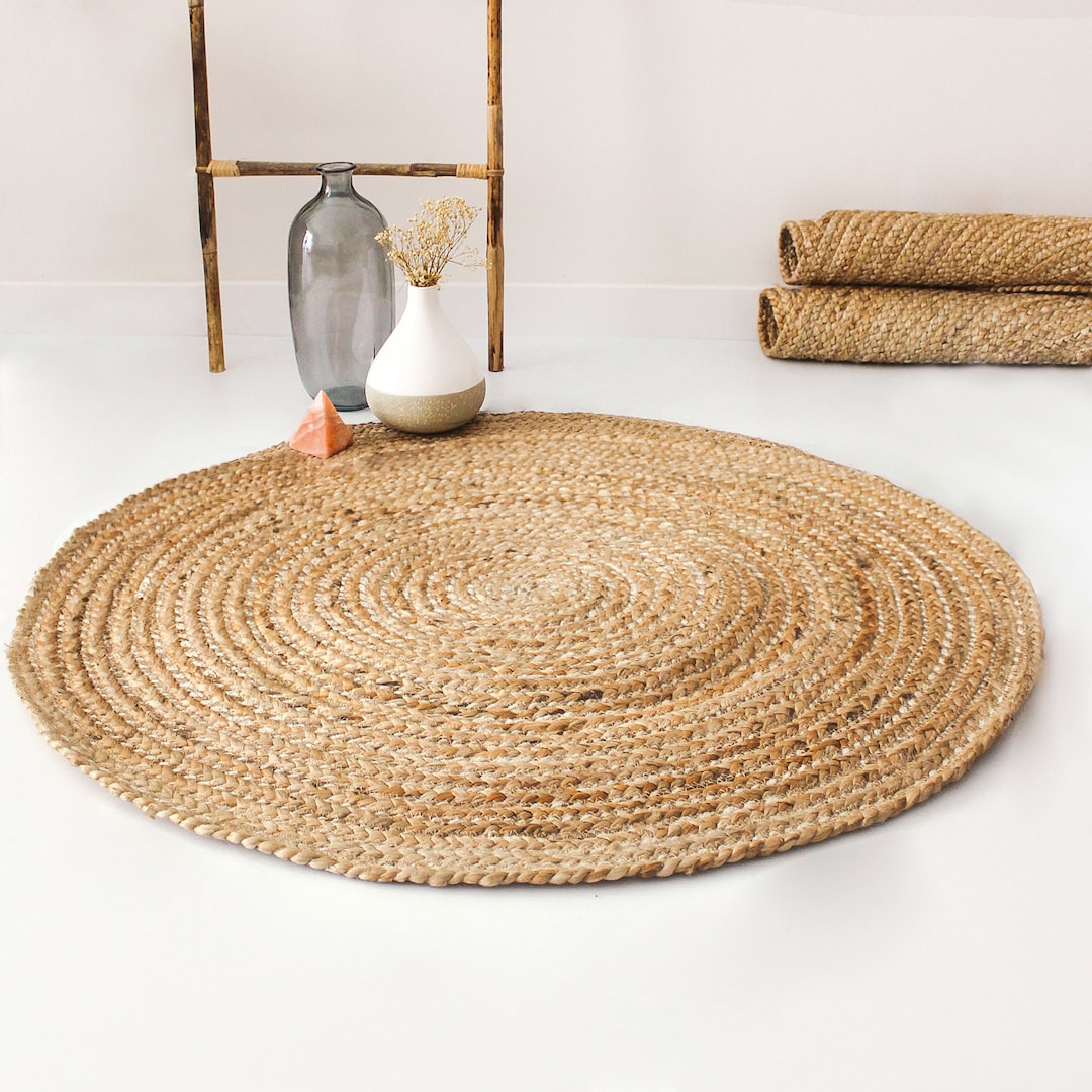 Round Jute Rug. Natural Rug With Special Touch of Cotton. Jute Braided ...