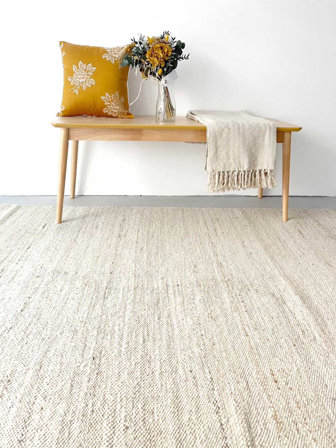Wool and Cotton Rug in Ivory Cream Marbled Tones Rug Ideal for a Modern ...